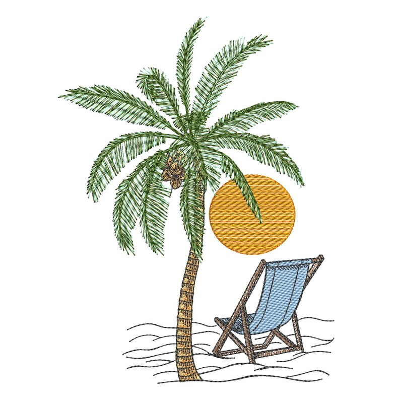 Palm Tree Beach Embroidery Design: Sunset Holiday (instant Download) - Etsy