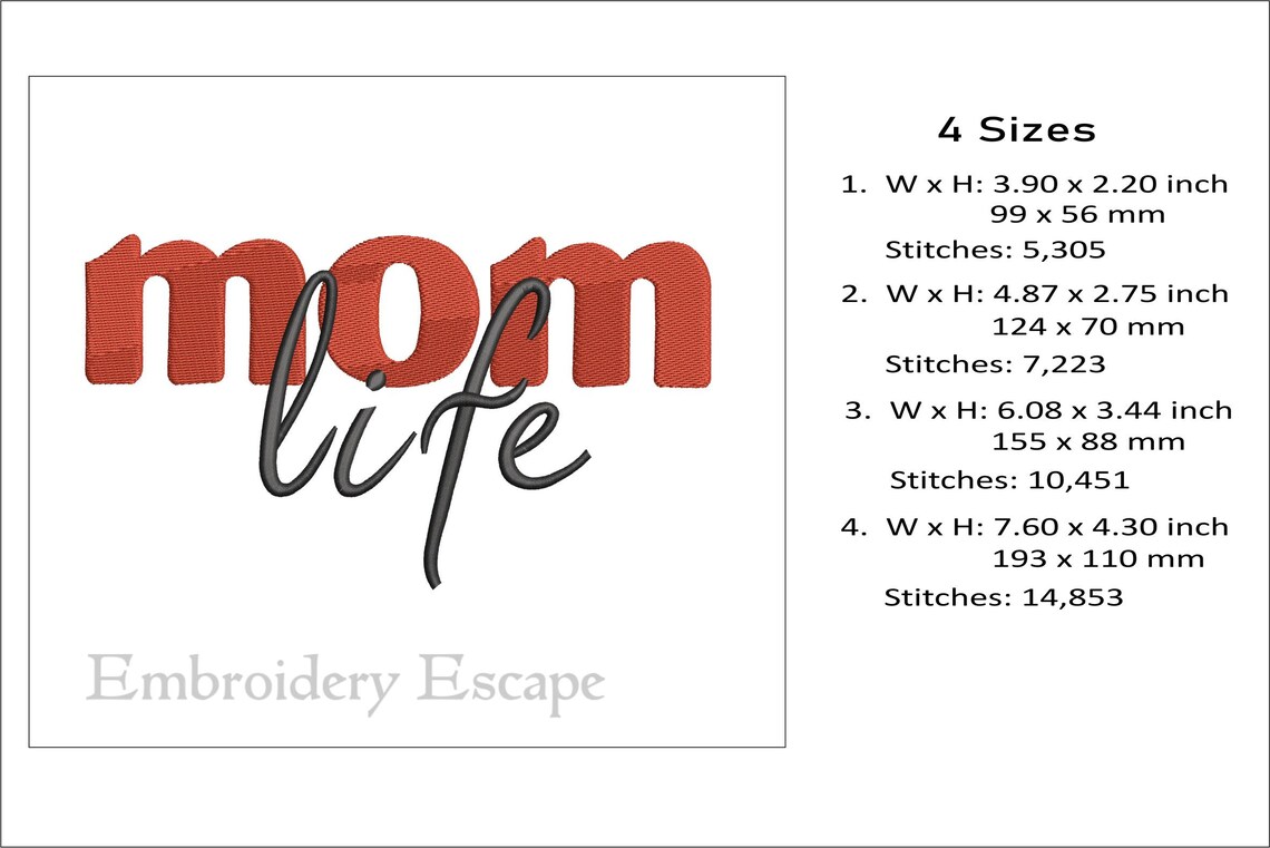 Mom Life Embroidery Design: Machine Embroidery Pattern (instant ...