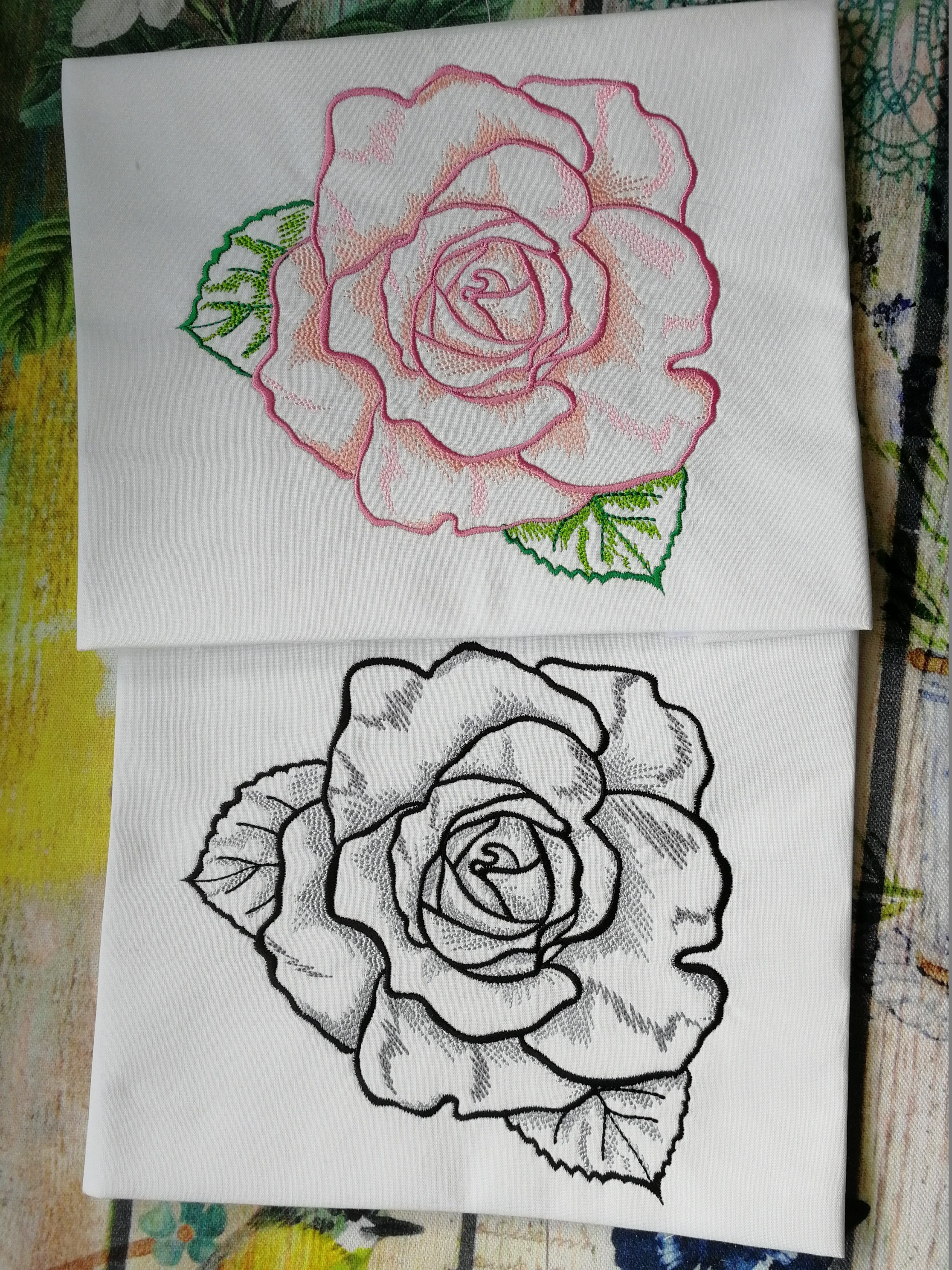 Large Black Rose Sketch Embroidery, Rose Flower Machine Embroidery ...