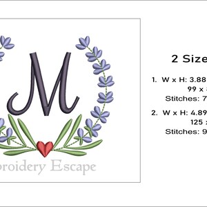 Letter M Embroidery Design, Monogram Letter Design, Lavender Wreath ...