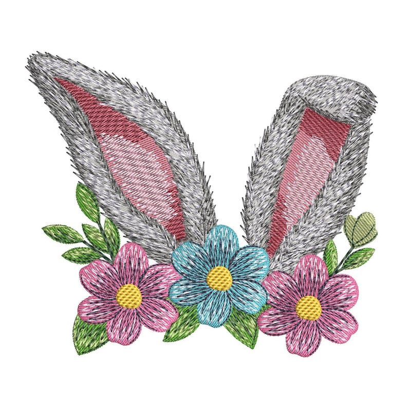Bunny Ears Embroidery Design: Spring Flowers Pattern (instant Download ...