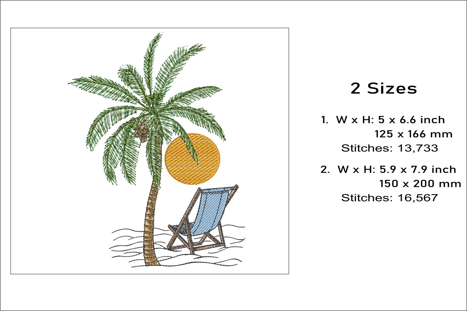 Palm Tree Beach Embroidery Design: Sunset Holiday (instant Download) - Etsy