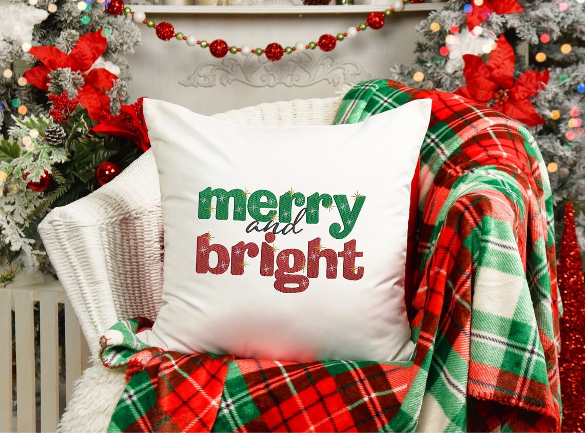 Merry and Bright Christmas Embroidery Design (instant Download) - Etsy