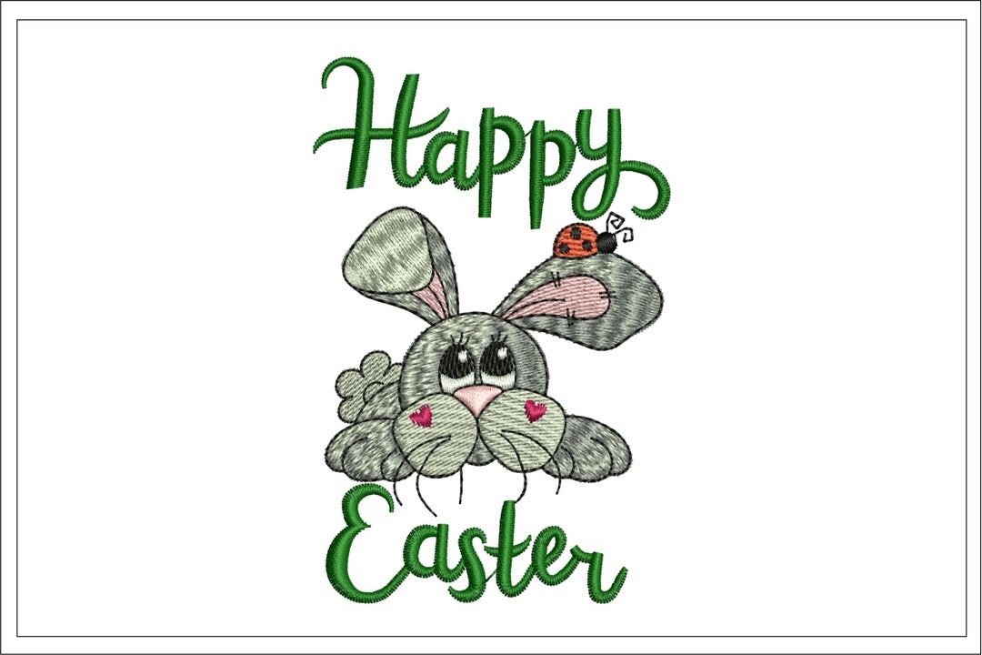 Happy Easter Machine Embroidery File, Cute Bunny With Ladybird, Easter ...
