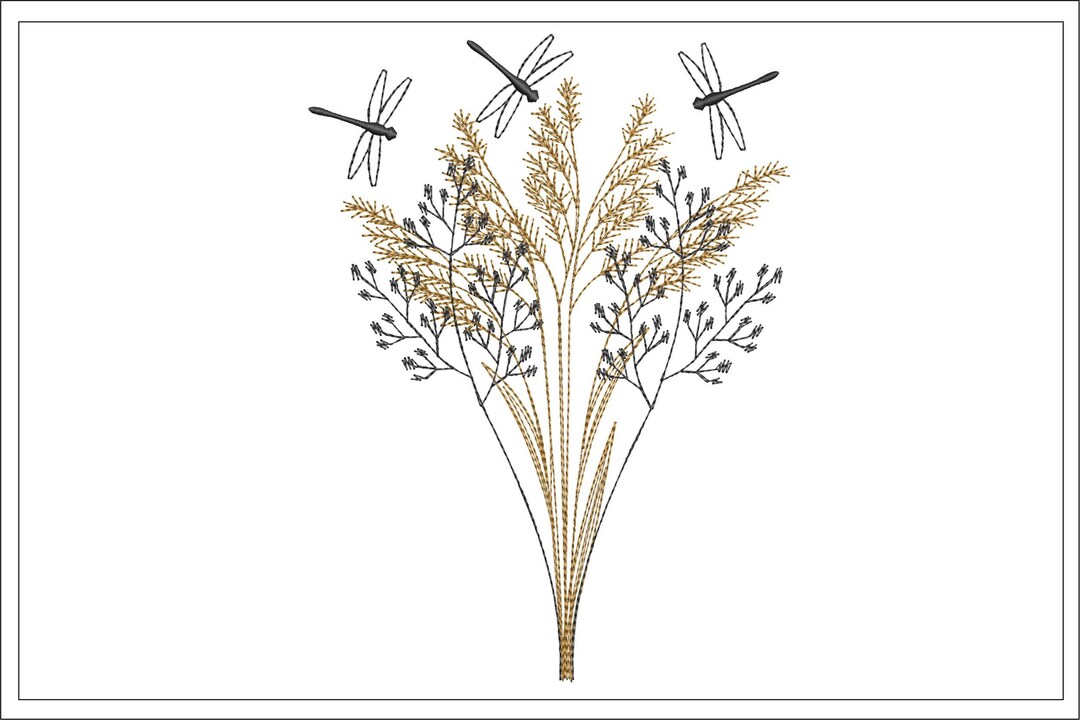 Grass Embroidery Design, Wildflowers Embroidery File, 3 Sizes, Machine ...