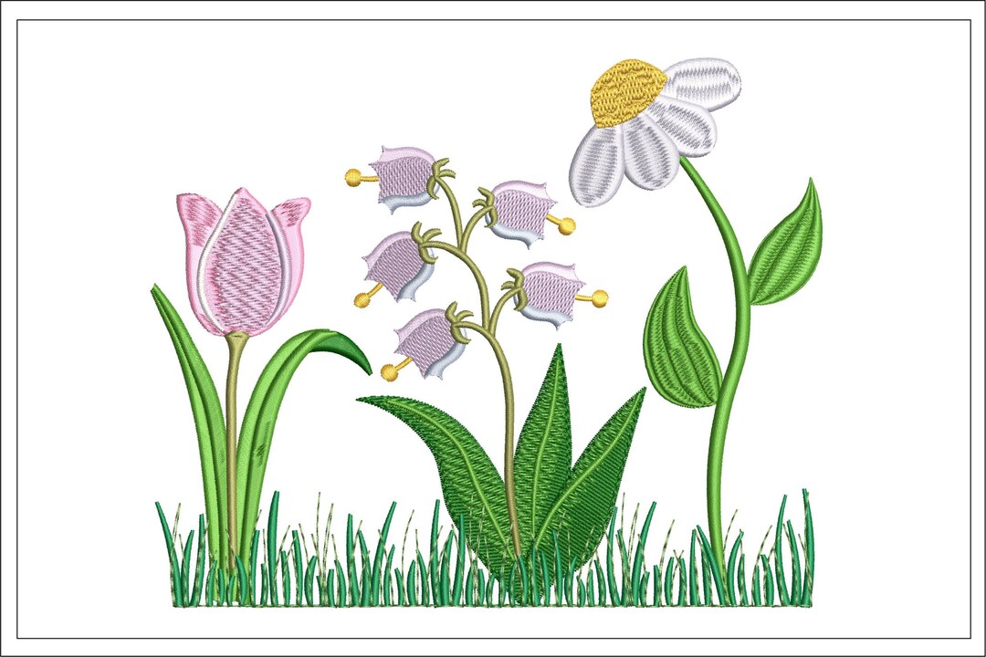 Spring Embroidery Design, Spring Flowers Embroidery File, Field Flowers ...
