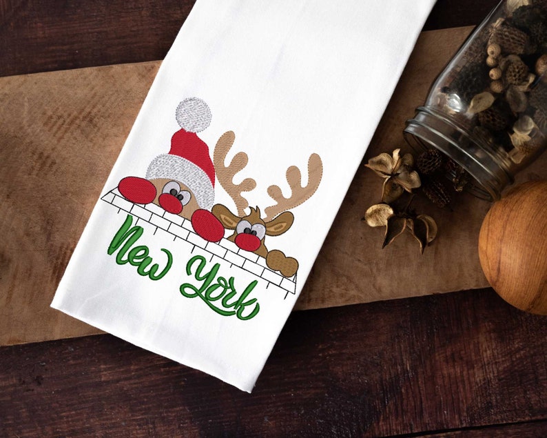 Santa and Rudolph in New York Christmas Embroidery Design (instant ...