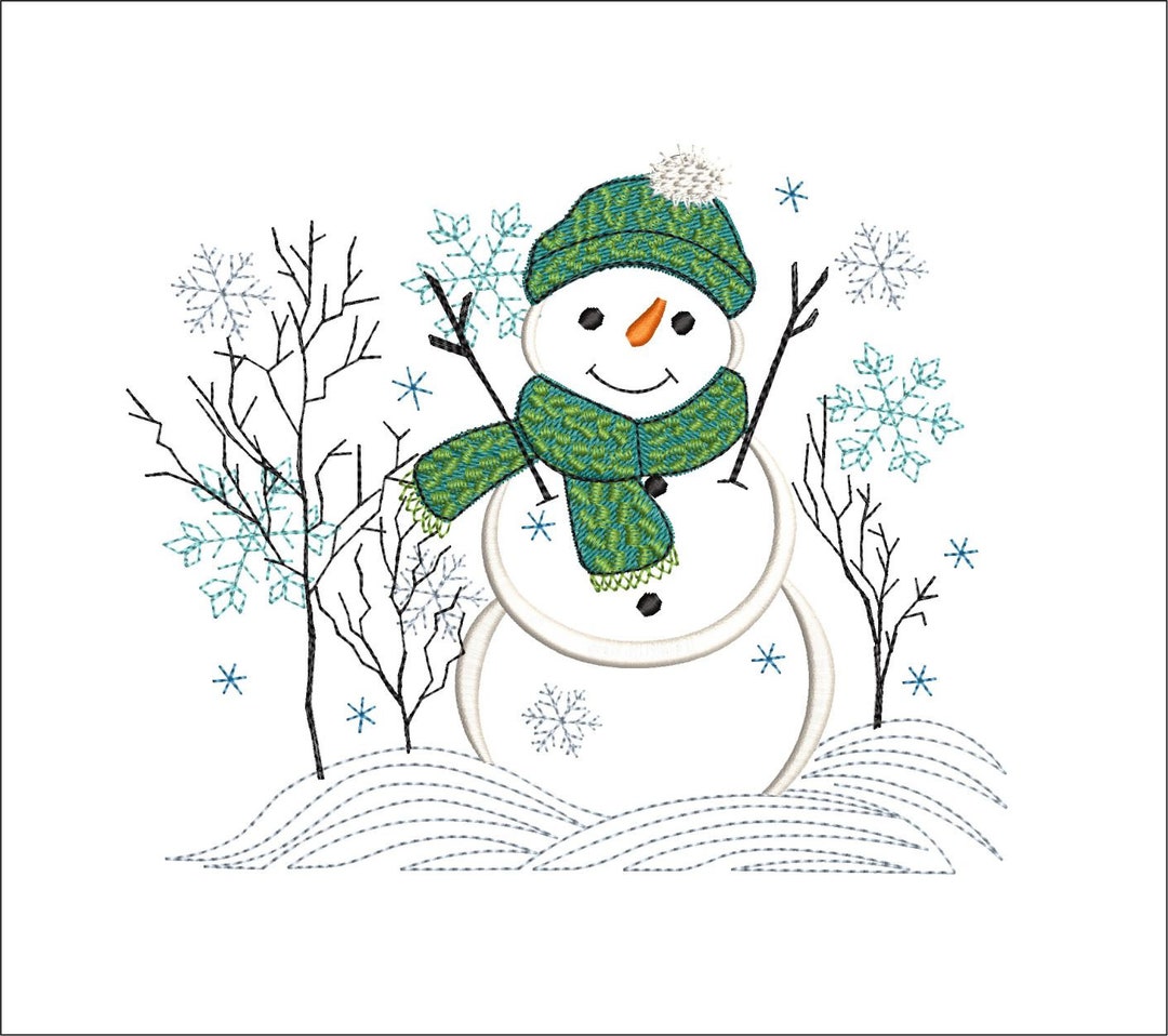 Snowman Machine Embroidery Design, Cute Snowman Design, Winter ...