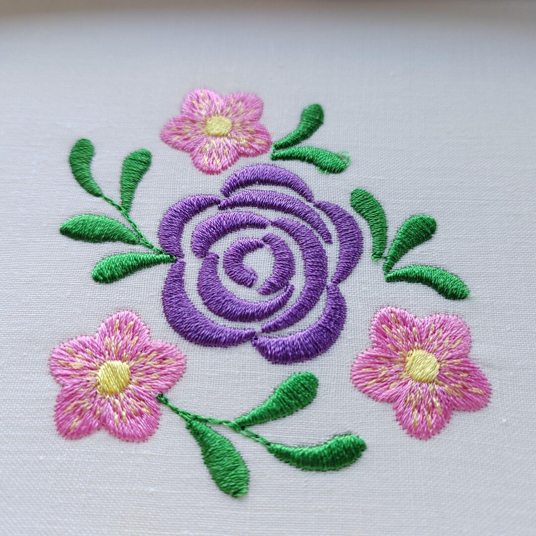 Spring Flowers Embroidery Design - Satin Stitch Embroidery Pattern ...