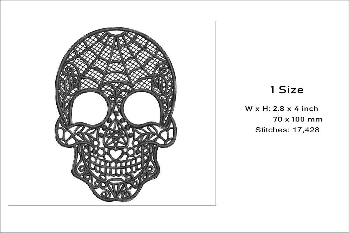 Freestanding Skull Embroidery Design: Lace Skull Pattern (instant ...