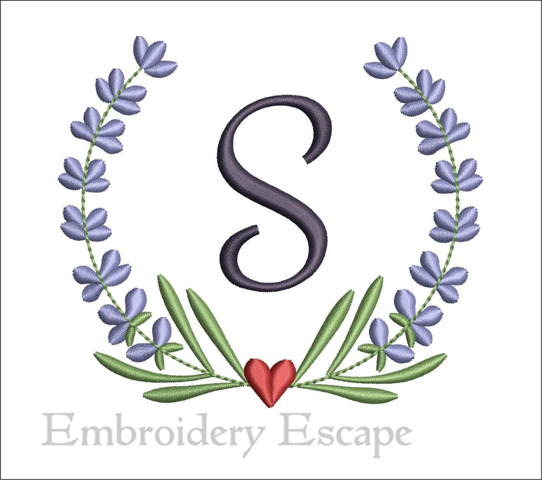 Letter S Embroidery Design, Monogram Letter Design, Lavender Wreath ...