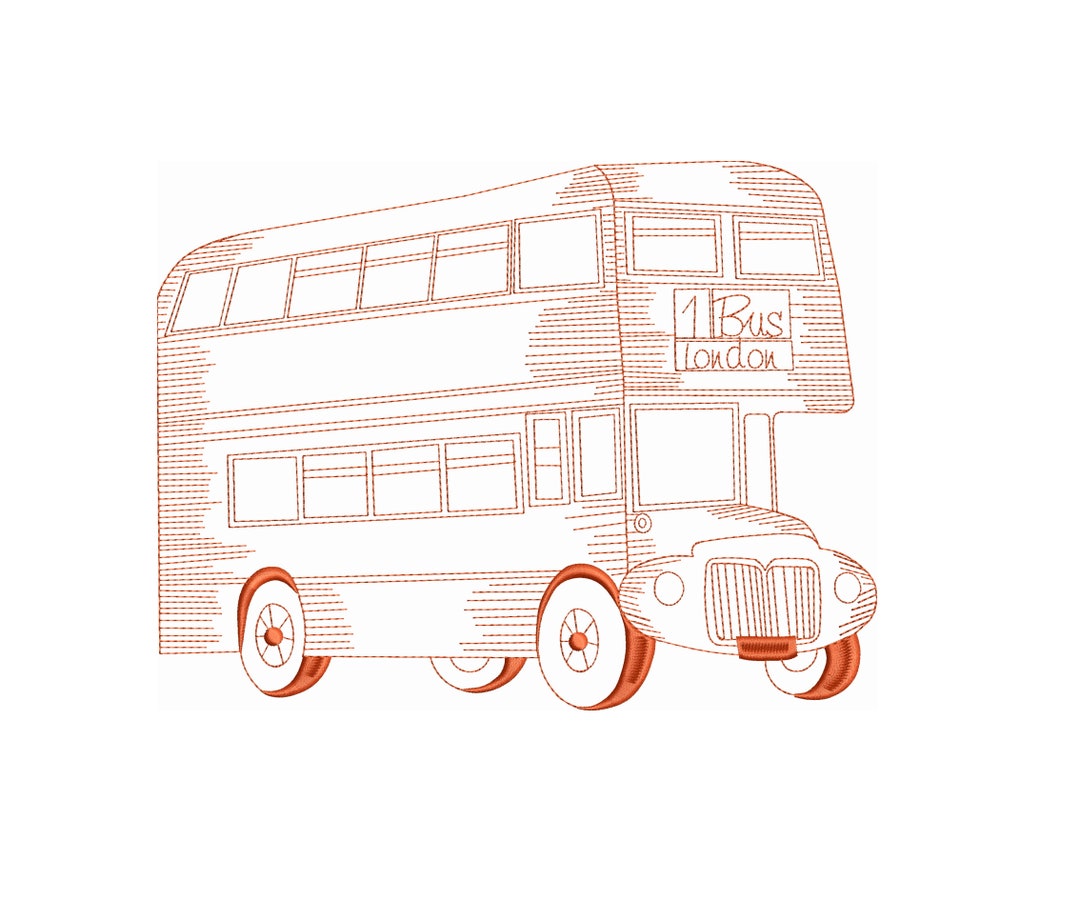 London Bus Sketch Embroidery Design, 2 Sizes, Machine Embroidery Design ...