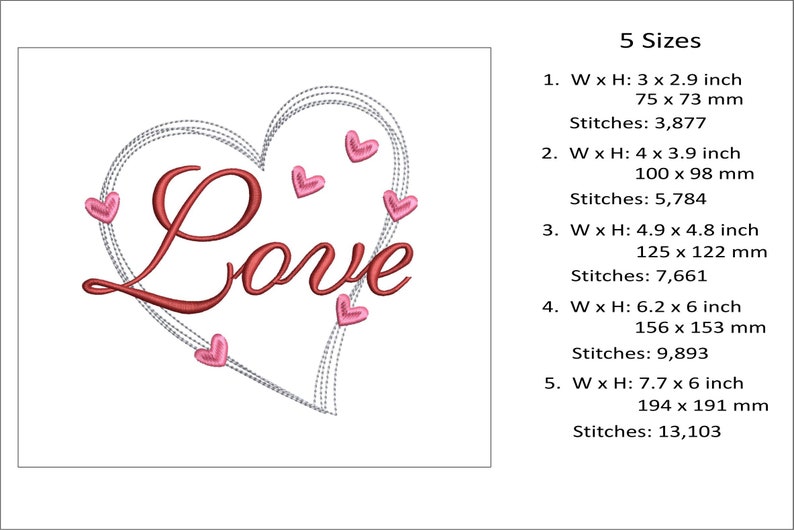 Love & Hearts Embroidery Design | Simple Embroidery Pattern | Instant ...