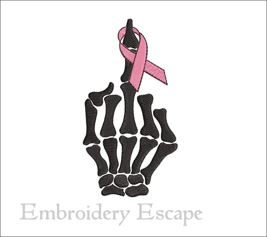 Pink Ribbon Embroidery Design, Skeleton Middle Finger Design, Pink ...