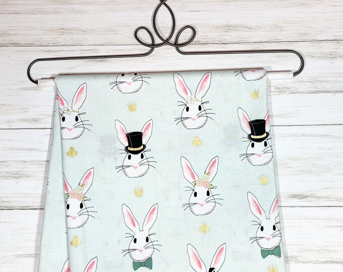 Fancy Bunnies Fabric, Rose Crown Dressed up Rabbits, Mint Green, Top ...
