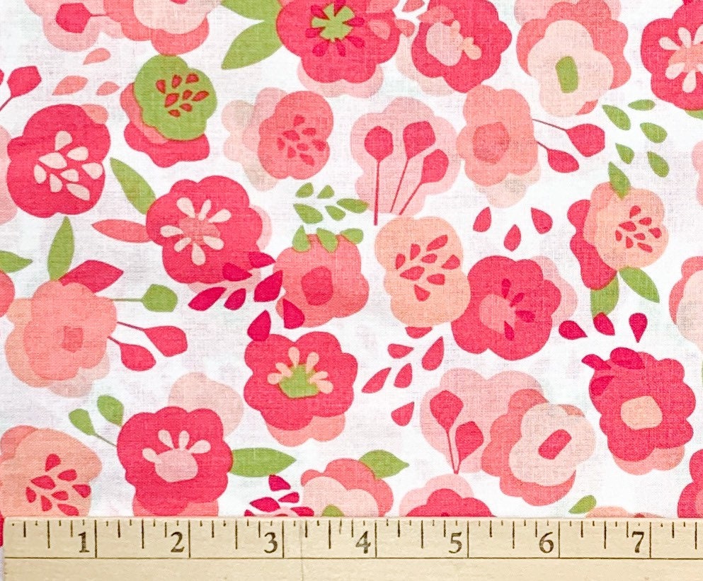 Spring Coral Floral fabric watercolor peach flower cotton | Etsy