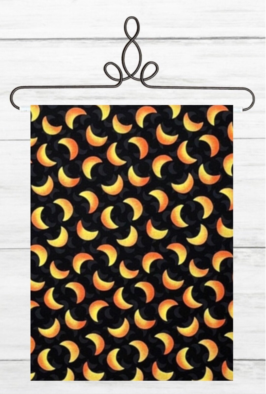 Orange & Yellow Ombré Moon on Black Fabric, Halloween Novelty 100% ...