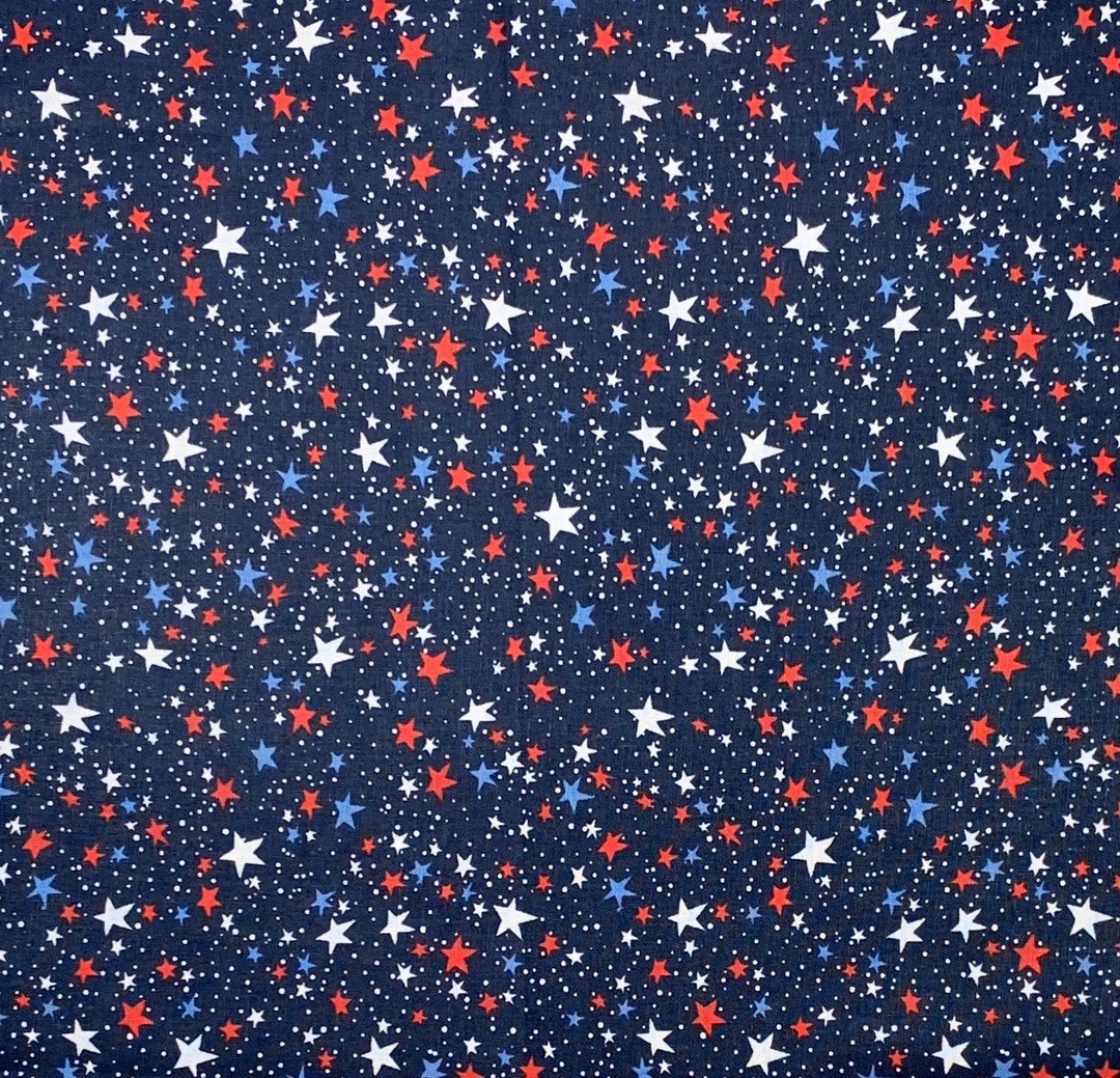 Red, White & Blue Stars on Navy Fabric, Dotted Fourth 4th of July ...