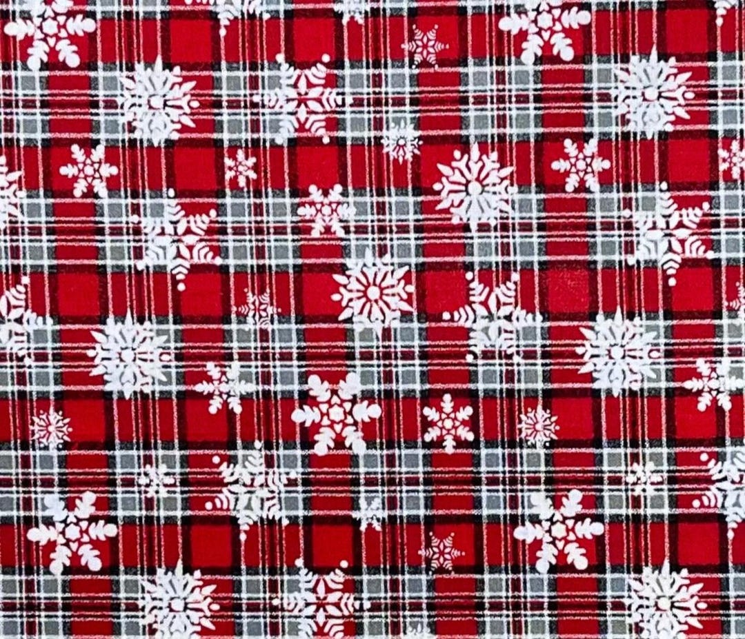 Christmas Red and Gray Plaid With White Snowflakes Print Fat Quarters ...