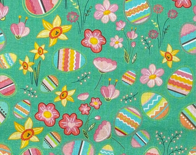 Hello Spring Bunny Fabric, Susan Winget Easter Holiday Cotton Woven ...