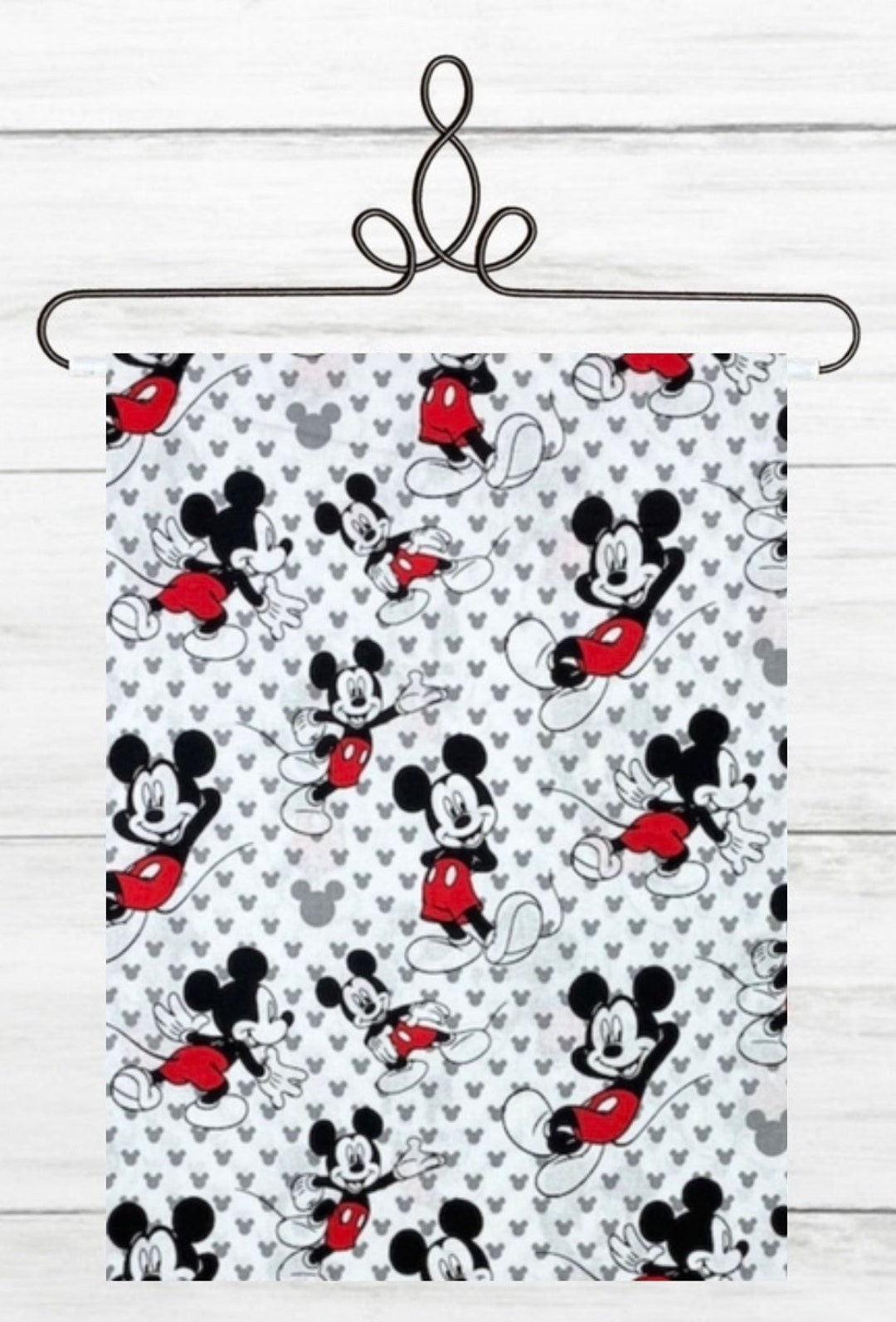 Mickey Mouse on White Fabric, Relaxing Mickey Design 100% Cotton Woven ...