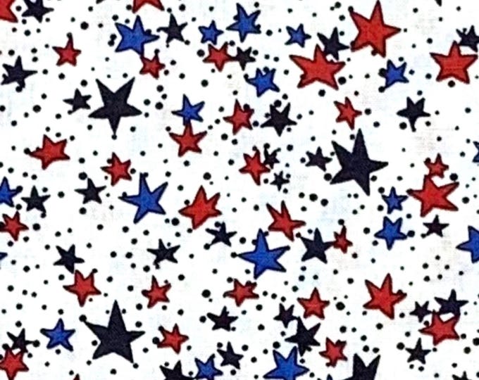 Red, White and Blue Stars on White Fabric, Fourth 4th of July Cotton ...