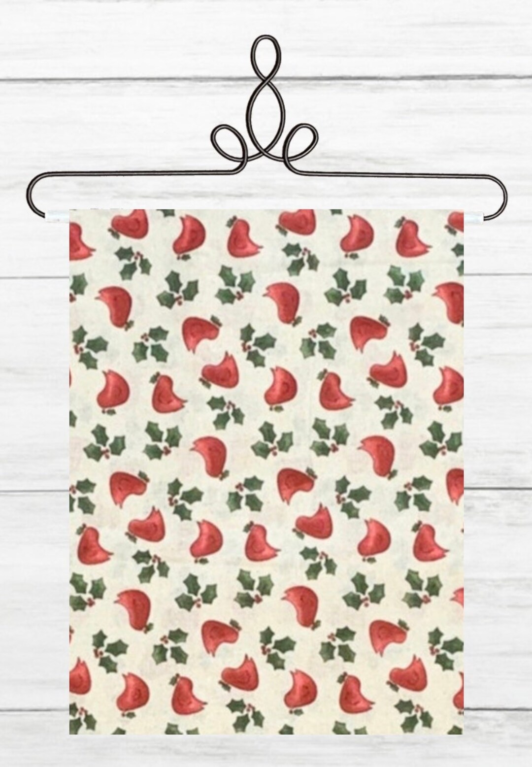 Christmas Birds Fabric, Red Birds on Cream Cotton, Holly Leaves, Holly ...