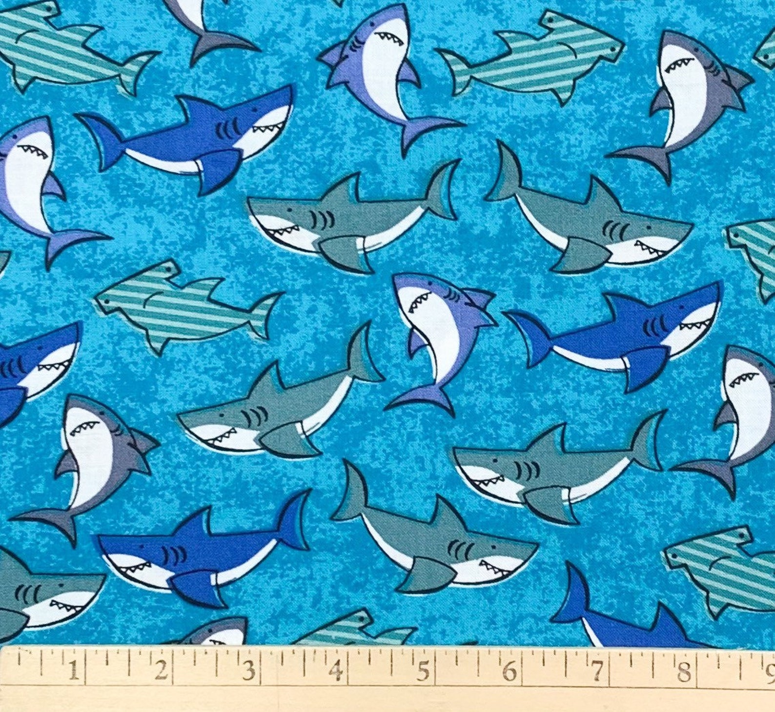 Blue and Gray Shark Fabric on Teal and Blue Background Ocean - Etsy