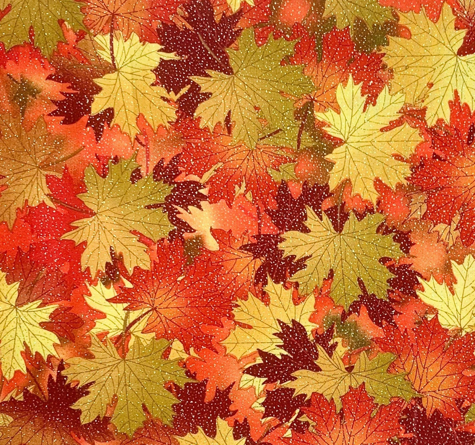 Glitter maple leaf fabric Fall Autumn print colorful leaves | Etsy