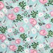 Spring Flower Fabric, Pink and White Flowers on Blue, Greenery Easter ...