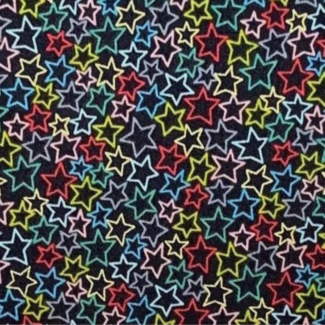 Rainbow Colored Stars on Charcoal Fabric, Celestial Cotton Woven ...