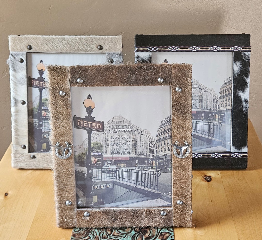 Western Cowhide Leather Picture Frames - Etsy