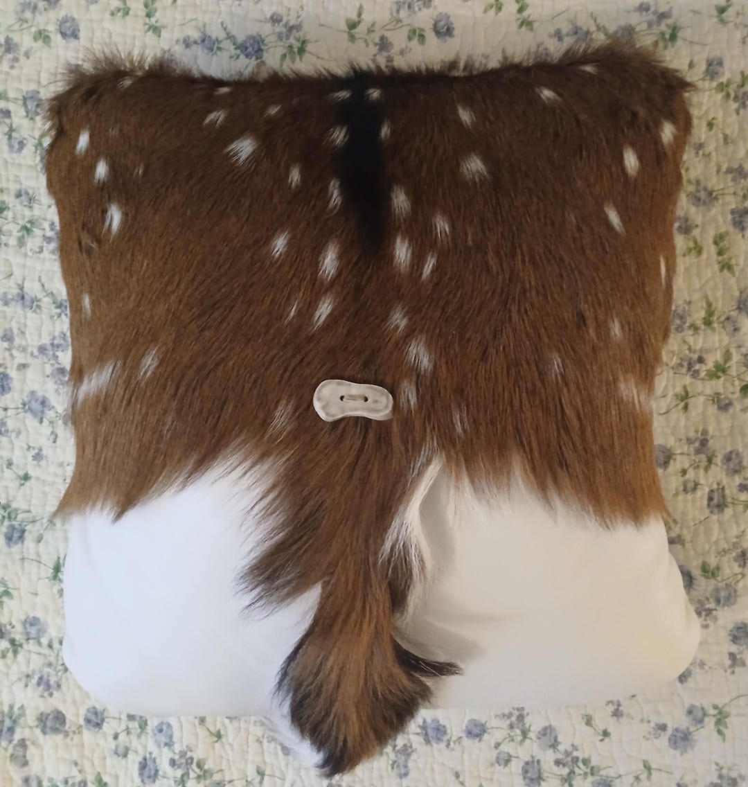 Axis Hide and Leather Pillow With Antler Button - Etsy