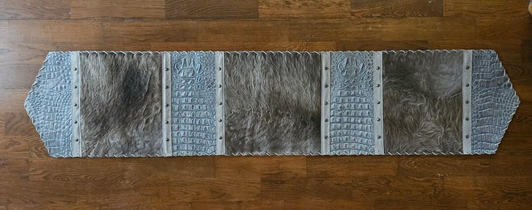 Taupe Cowhide and Dusty Blue Alligator Embossed Leather Table Runner - Etsy