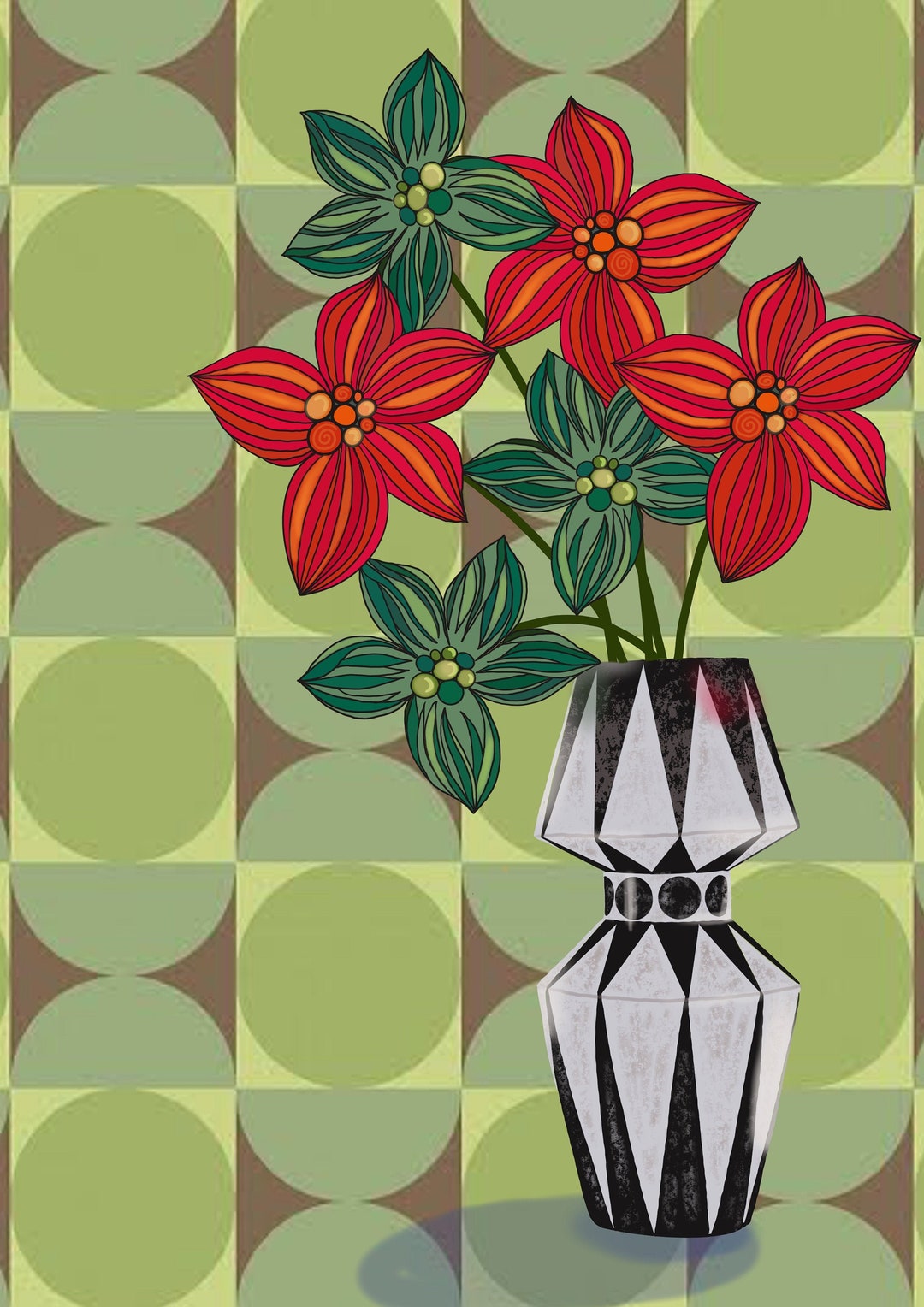 Retro Vase Print, Retro Wallpaper Floral Mid-century Design - Etsy