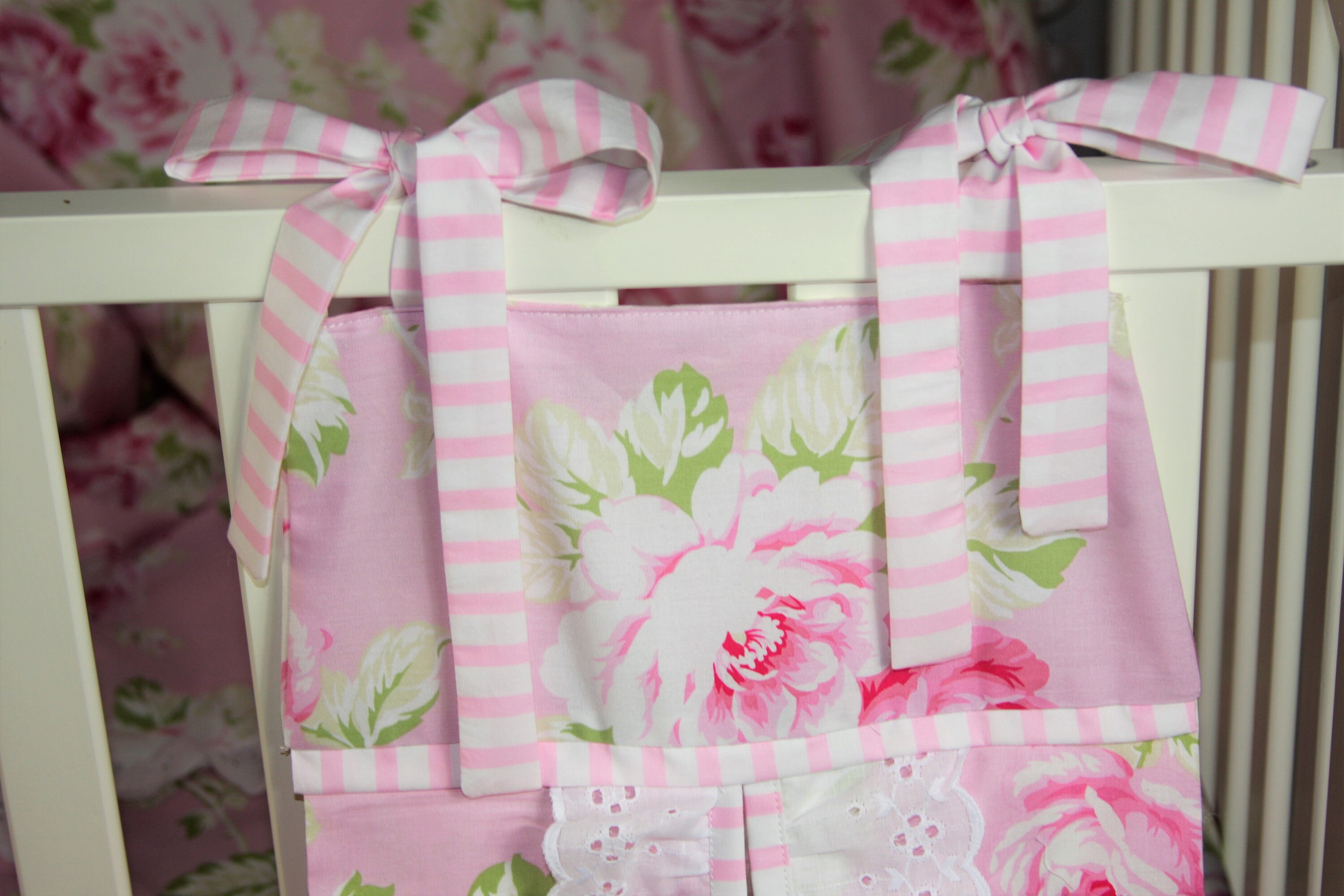 Diaper Stacker - Pink Roses, Crib Bedding, Pink & White Diaper Stacker ...