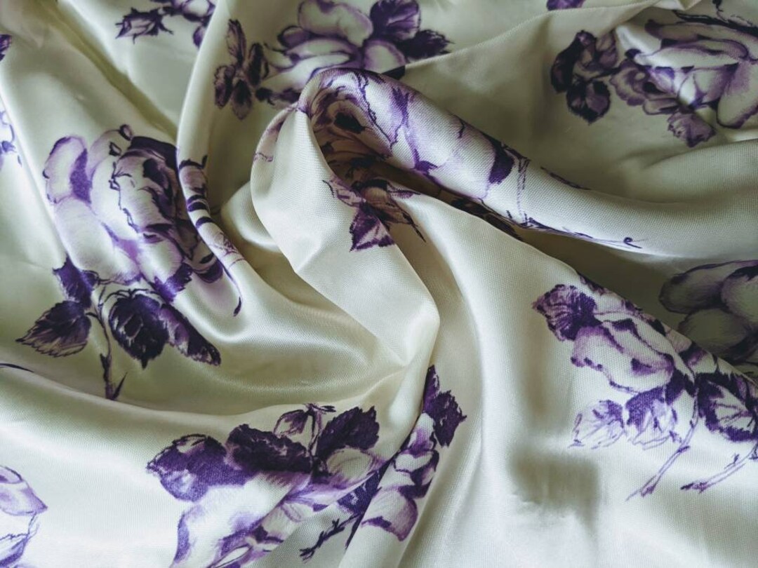 Satin Purple Roses Fabric Midcentury 43 X 39 Inches - Etsy