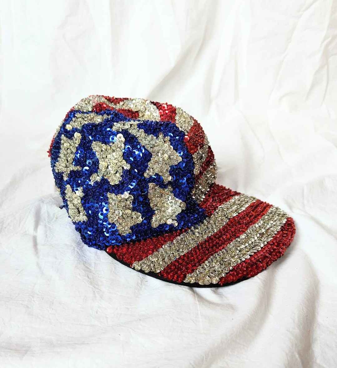 Sequin Stars and Stripes Baseball Cap M/L Size Cotton Lined - Etsy