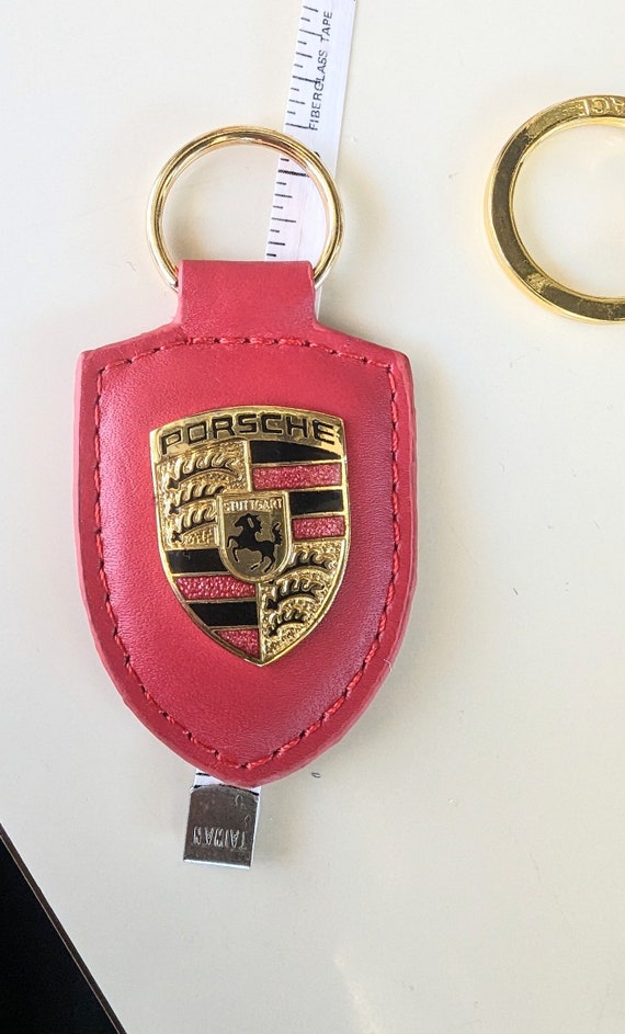 Porsche red leather badge keychain - Gem