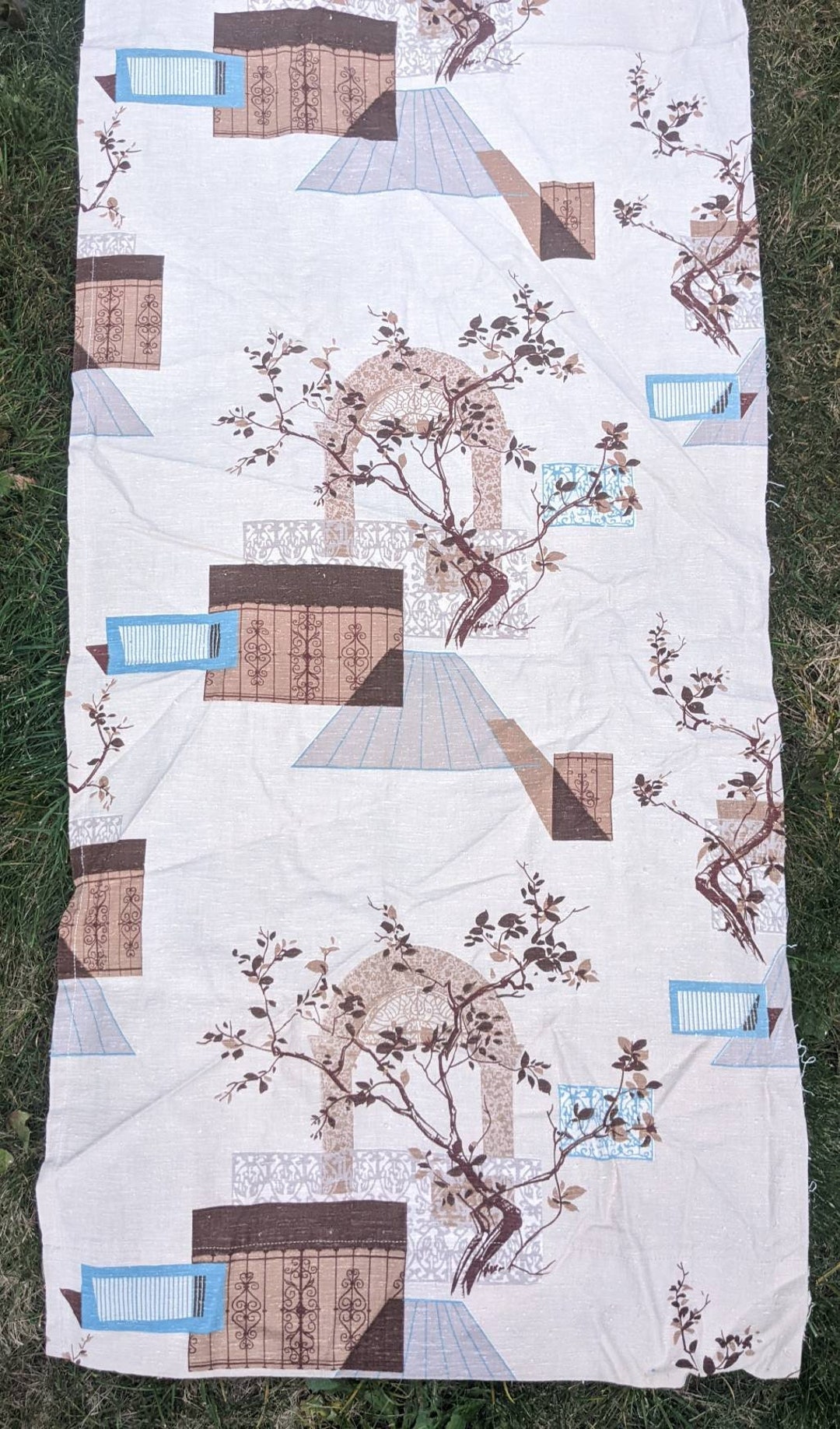 Atomic Bark Cloth Curtain Panel Scenic Modern - Etsy