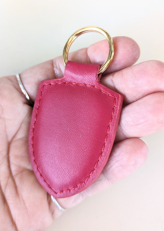 Porsche red leather badge keychain - Gem