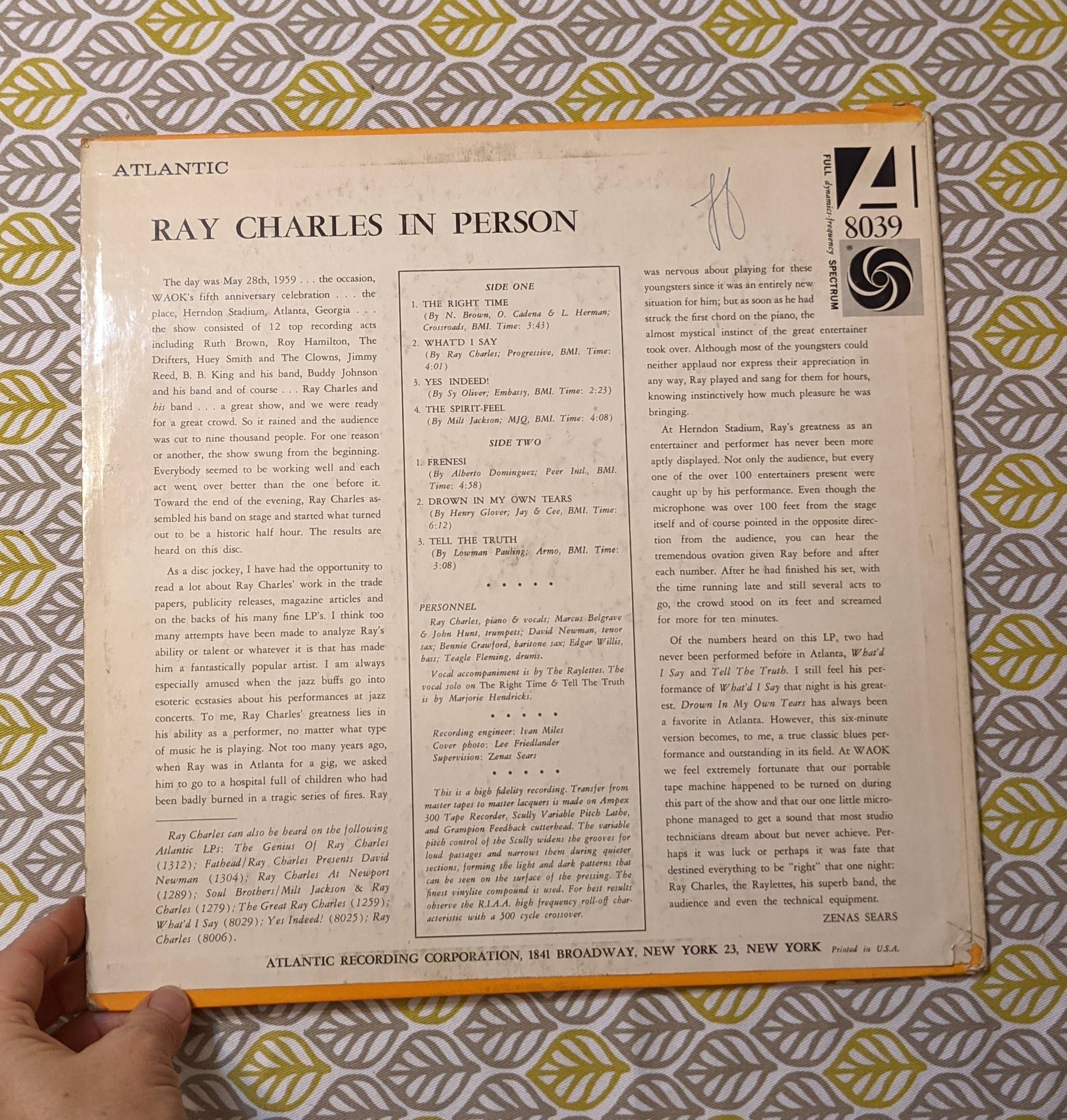 Vintage Vinyl Ray Charles in Person 1960 Live Performance - Etsy