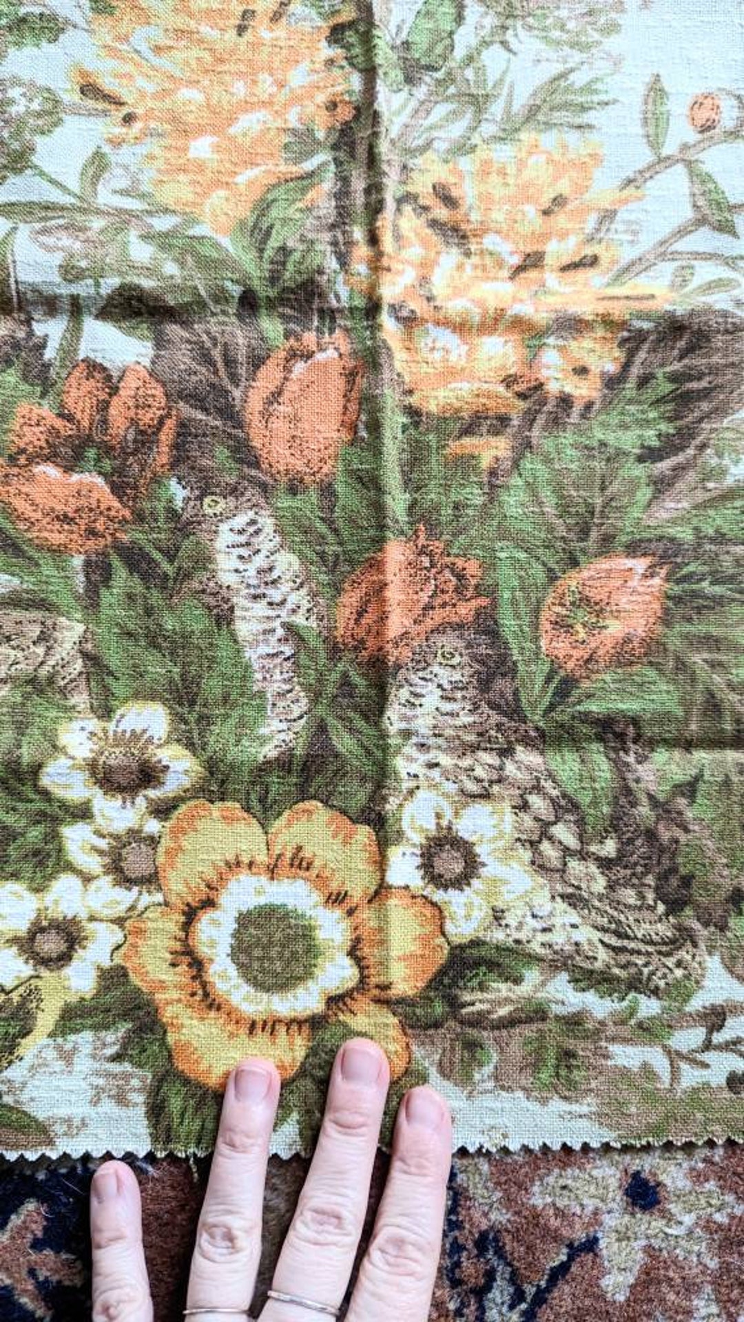 Pheasants and Flowers Bark Cloth Remnant Sage Green 21 X 27 Inch - Etsy