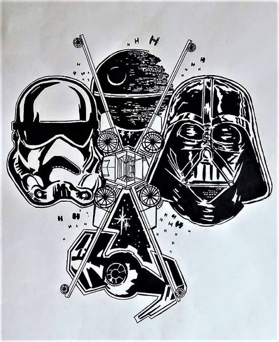 Pen & Ink darth vader star wars drawing with felts plus ink on paper a3 ...