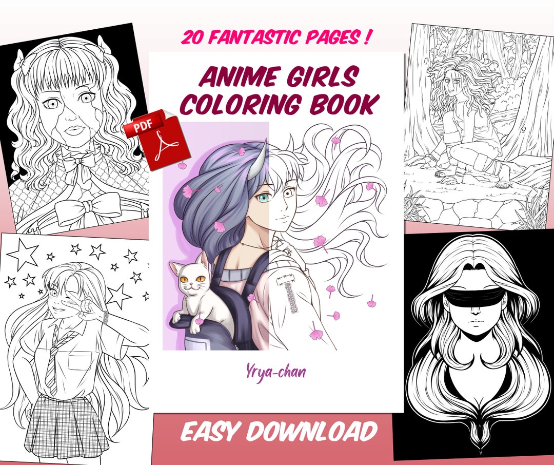 Anime Girls Coloring Book PDF - 20 Pages | Ready to Print, Cute ...