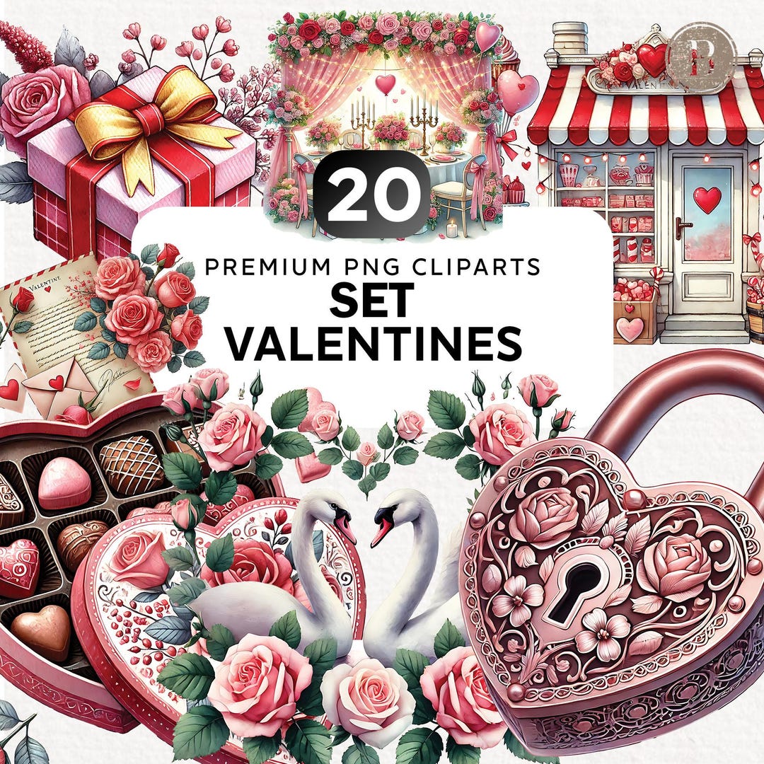 20 Watercolor Valentine Set Clipart Bundle, Valentine Set Png ...