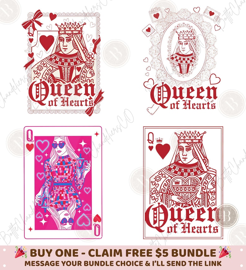 Queen of Hearts Png Bundle, 20 PNG Valentine Card, Red and Pink Queen ...