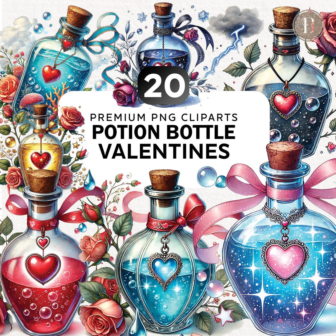 20 Watercolor Love Potion Bottle Clipart Bundle, Love Potion Bottle Png ...