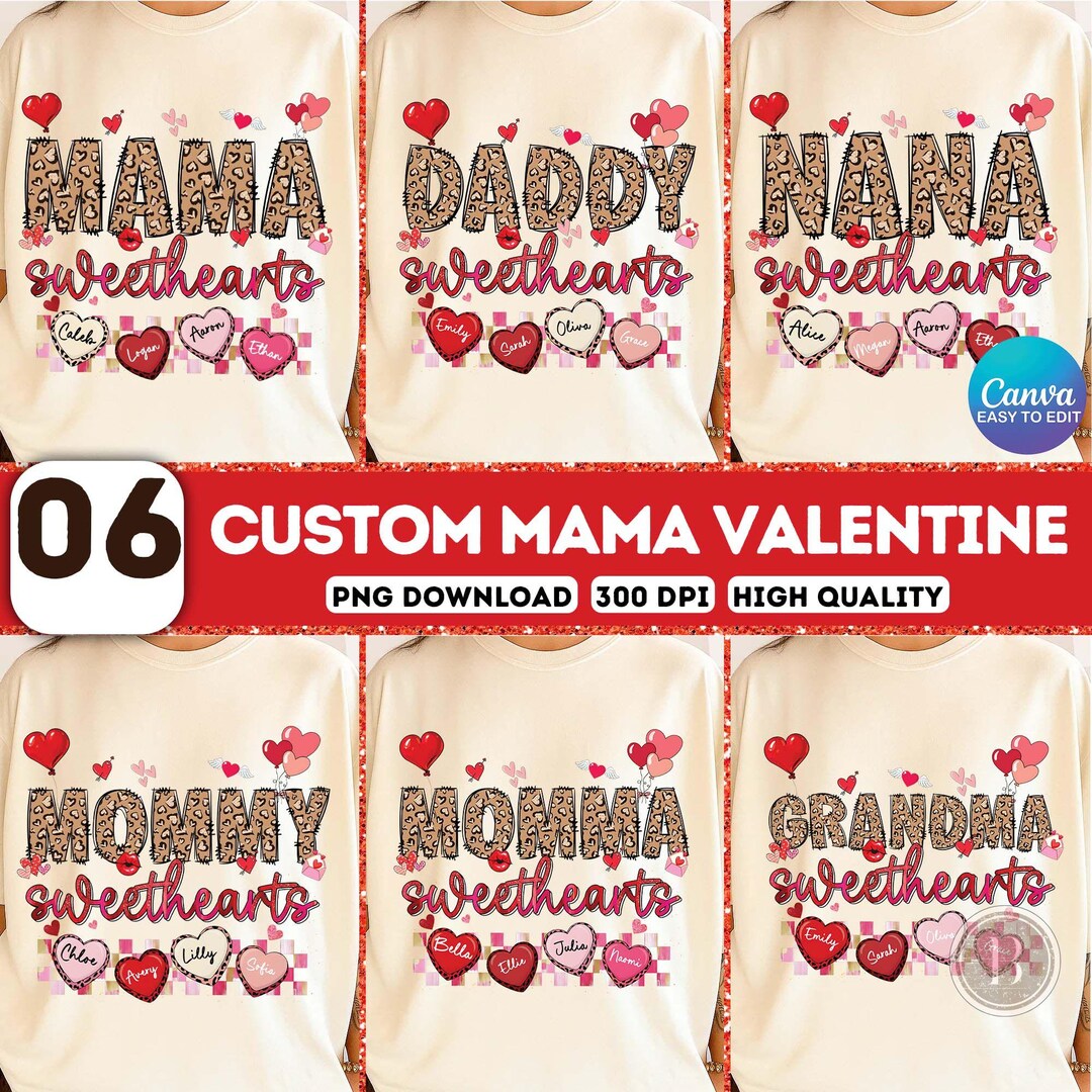 Custom Mama Valentine Png Bundle, 6 PNG Custom Family, Valentine's Day ...