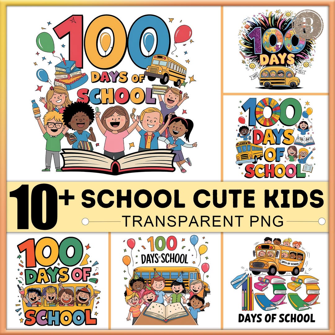 10 School Cute Kids Clipart Bundle, 100 Days of School Png, Back to ...